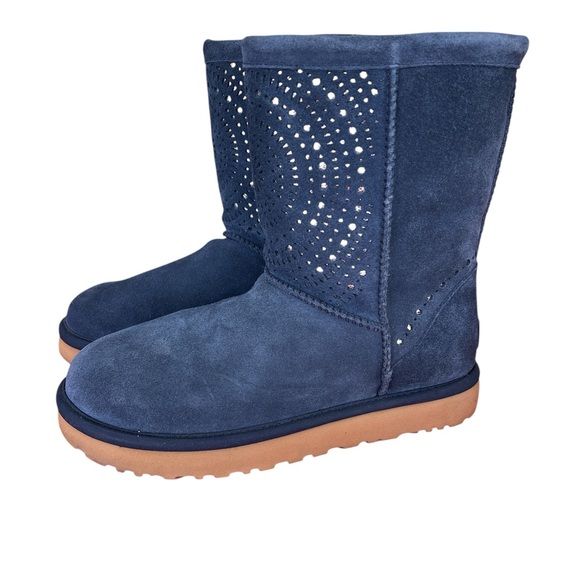 UGG | Shoes | Ugg Australia Classic Short Sunshine Perf Navy Blue Suede Wool Boots | Poshmark